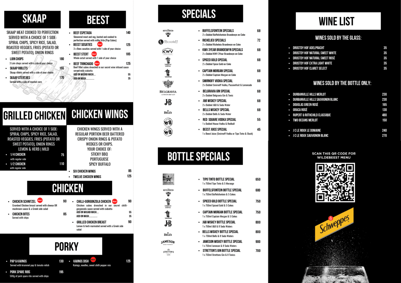 Menus | Wildebeest Live