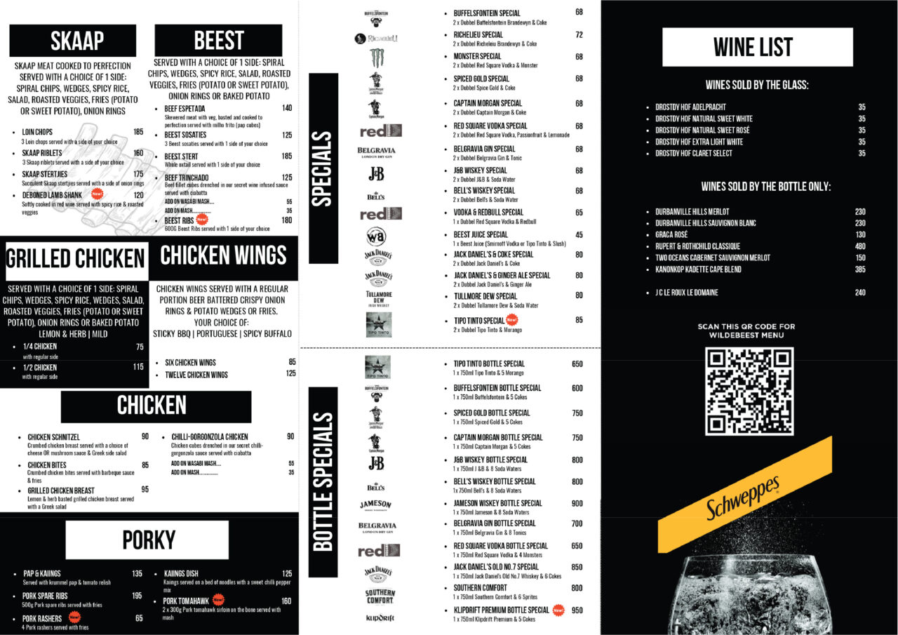 Menus | Wildebeest Live