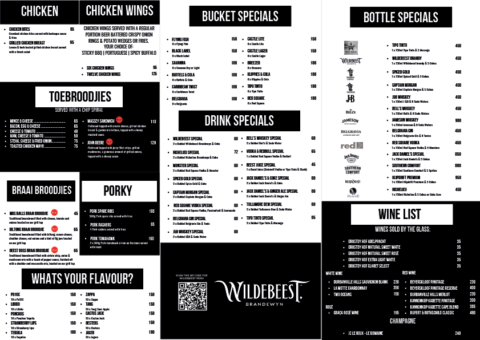 Menus | Wildebeest Live