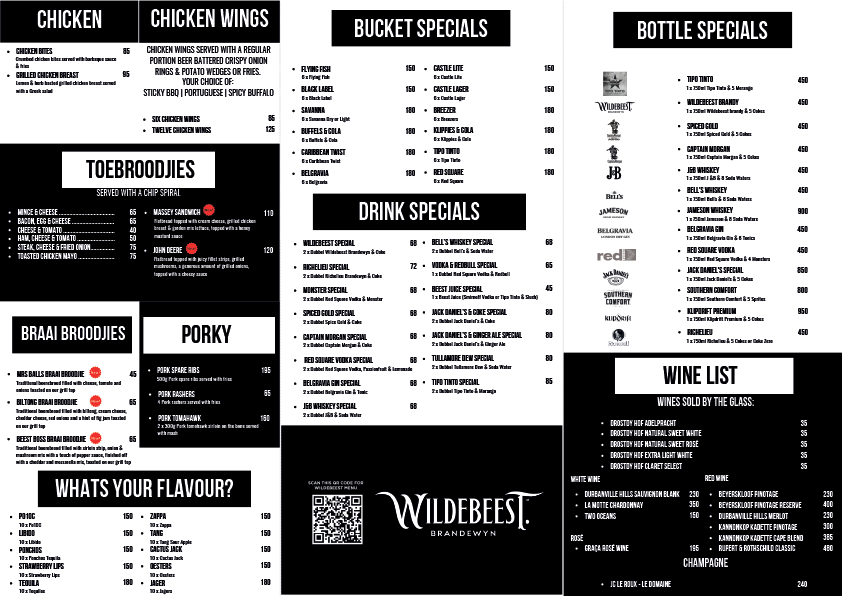 Menus | Wildebeest Live